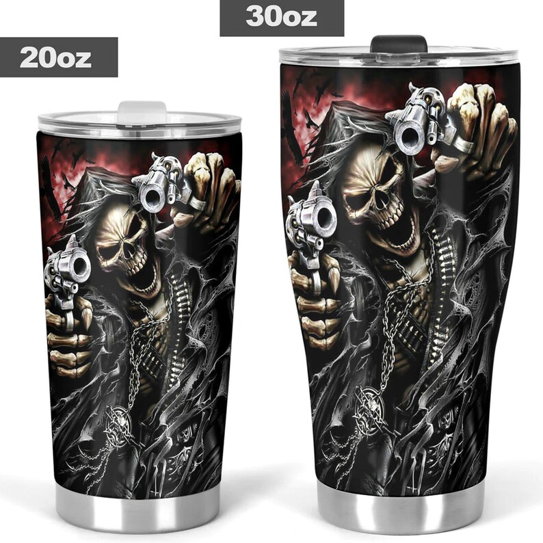 Grim Reaper Skull Tumbler, Goth Skull Cup Mug, Skull Travel Tumbler ...