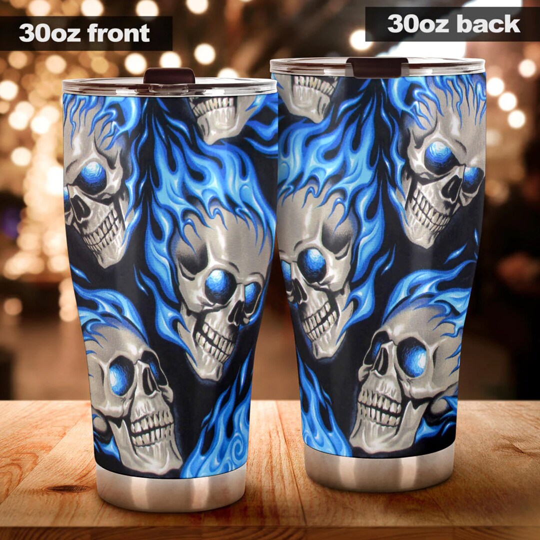 Flame Skull Tumbler, Skull in Fire Cup Mug Tumblr Skull Travel Tumbler ...