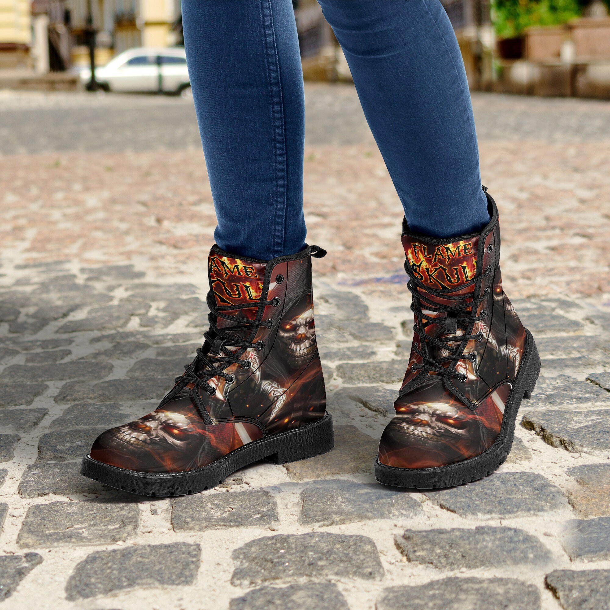 Reaper Flaming Skull Boots for Men Women, Horror Punisher Skull Gothic ...