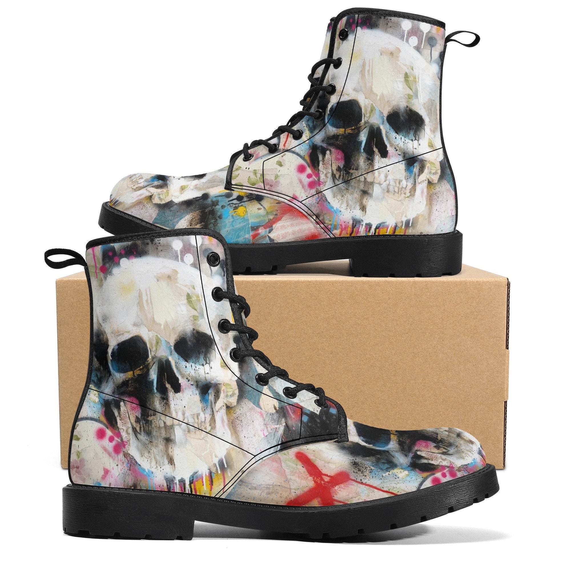 Halloween Goth Skull Boots, Gothic Grim Reaper Leather Boots, Skeleton ...