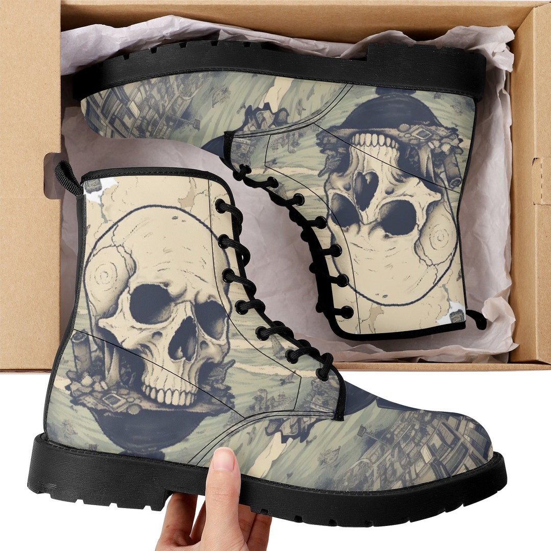 Evil Unisex Shoes, Goth Waterproof Boot, Flower Skull Waterproof Lace ...