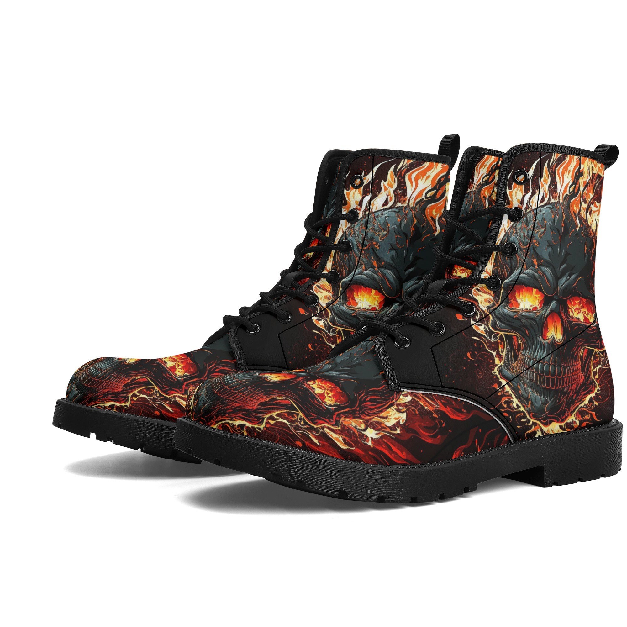 Punisher Skull Unisex Shoes, Flaming Skull Waterproof Boot, Flower ...