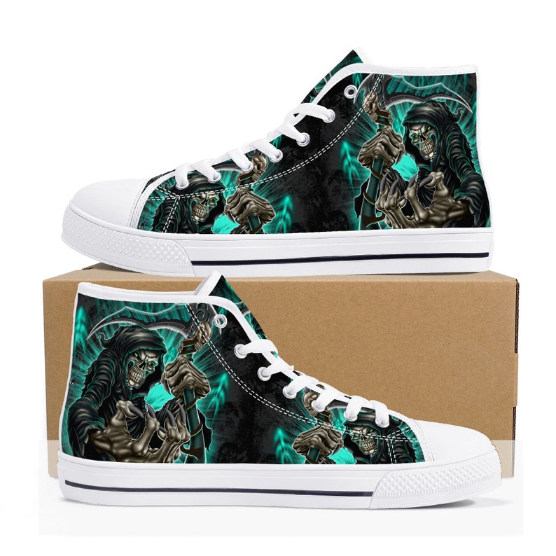 Grim Reaper Goth Men Sneakers, Punisher Skull High-top Shoes, Skull in ...