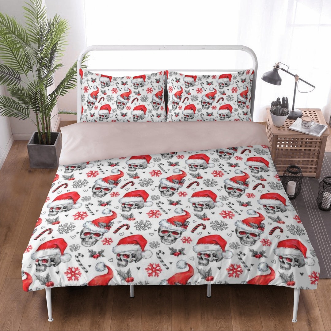 4pcs Santa Claus Skull Bedding Set, Christmas Skull Duvet Cover Set ...