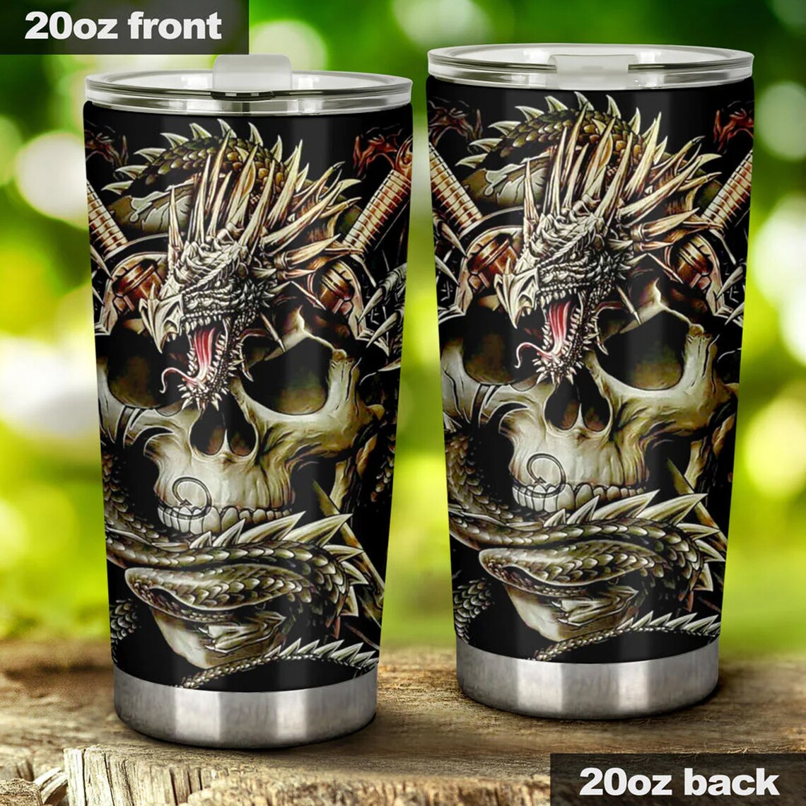 Dragon Skull Tumbler Cup Mug, Skull in Fire Coffee Mug, Evil Beer Mug ...