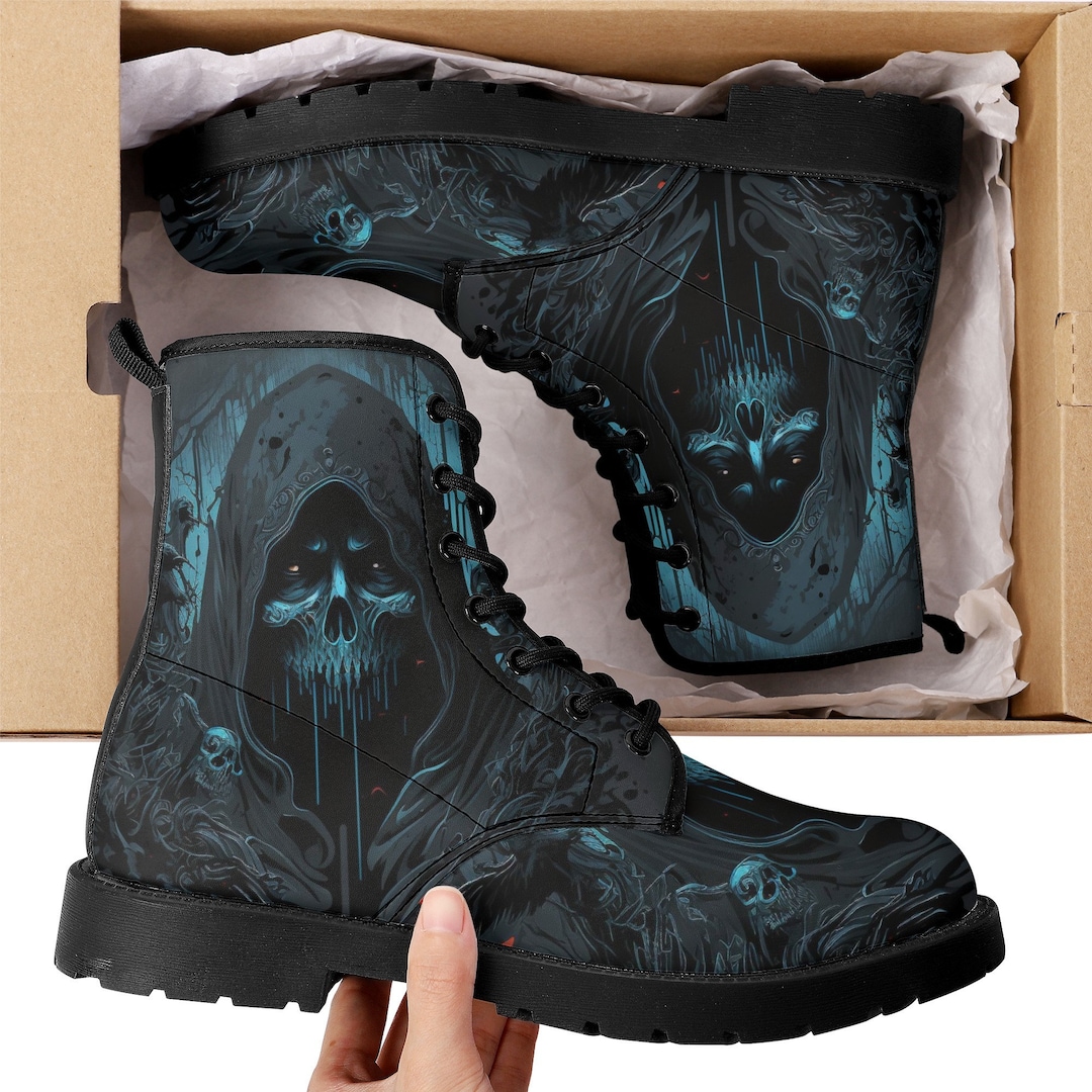 Gothic Skull Men Women Shoes, Flame Skull Boots for Men Women, Flame ...