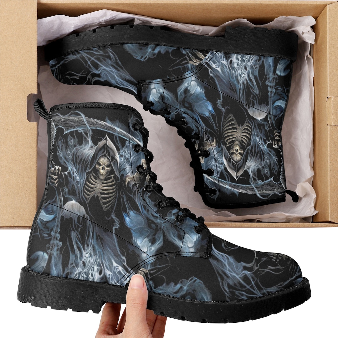 Grim Reaper Skull Men Women Boots, Punisher Horror Gothic Boots ...