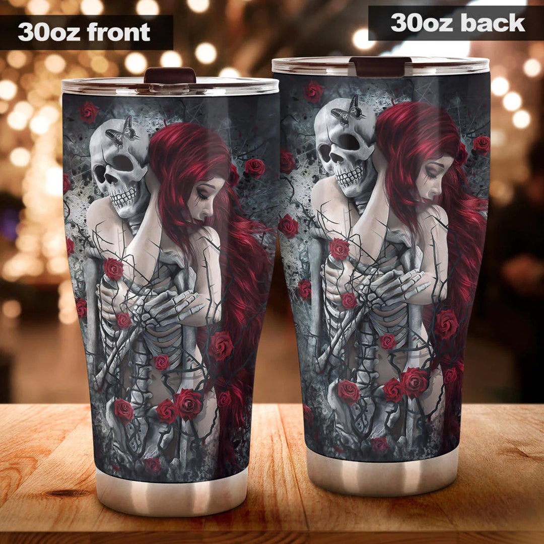 Grim Reaper Skull Girl Tumbler Mug Cup, Skull Travel Tumbler Gothic ...