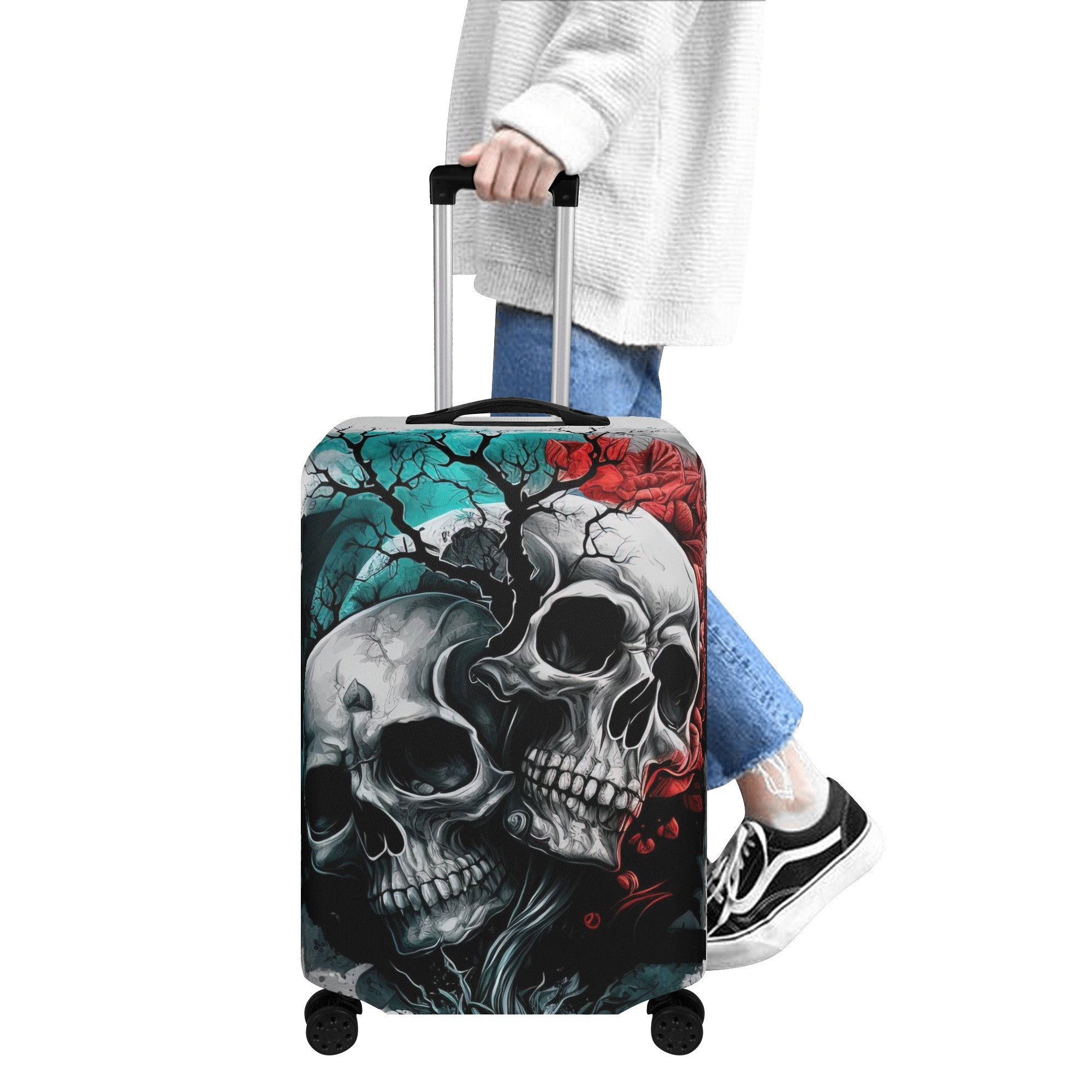 Flower Skull Suitcase, Goth Luggage Cover, Horror Luggage, Motorcycle ...