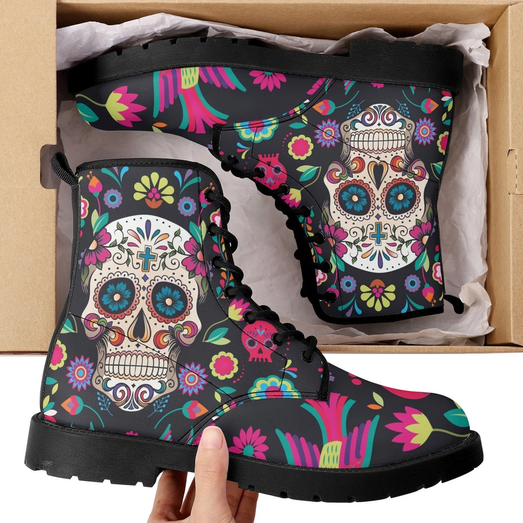 Sugar Skull Leather Boots, Day of the Dead Boots for Men Women Sugar ...