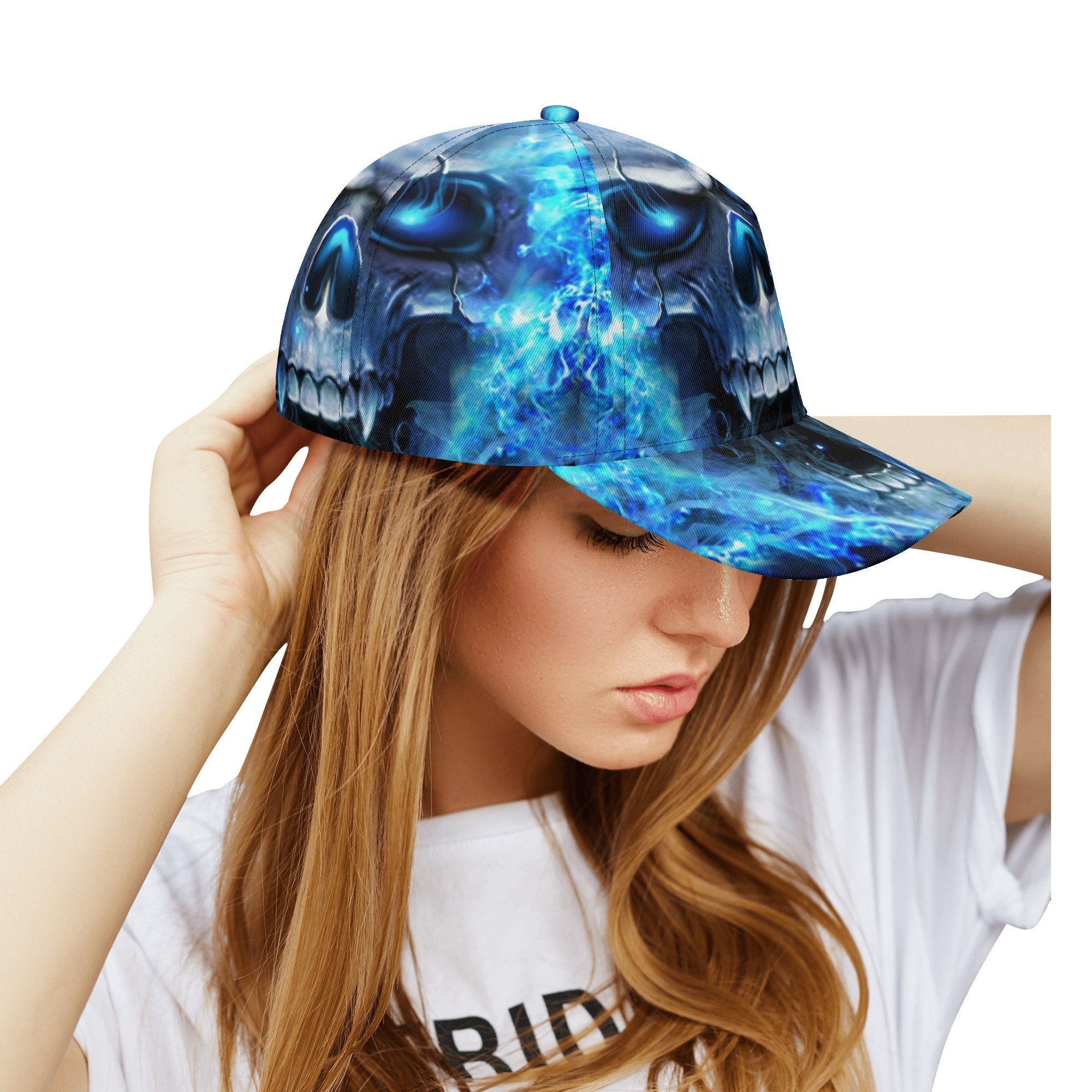 Death Skull Baseball Cap Floral Skull Adjustable Hat Biker - Etsy