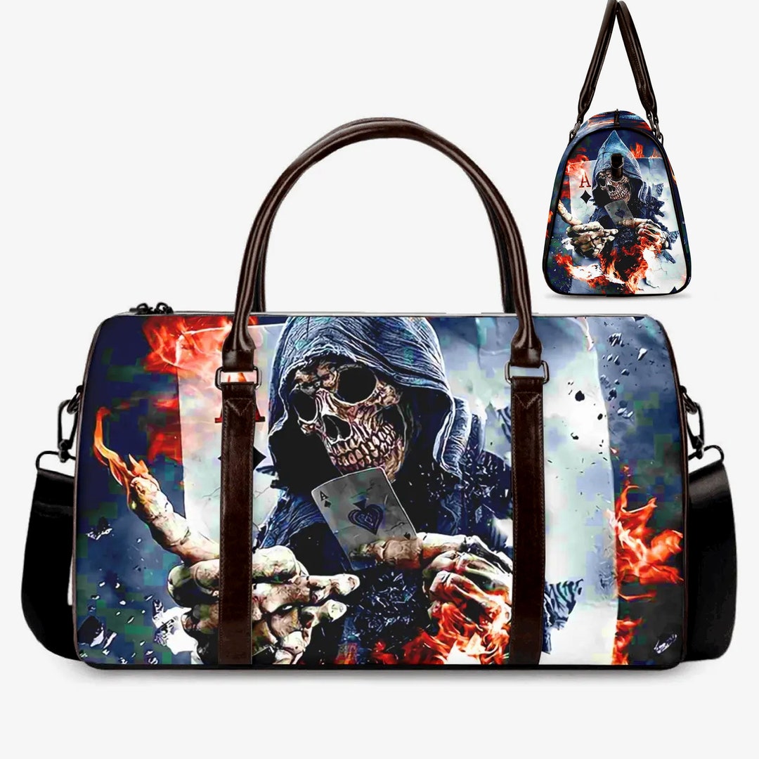 Grim Reaper Skull Large Travel Bag, Floral Skull Carry on Weekender ...