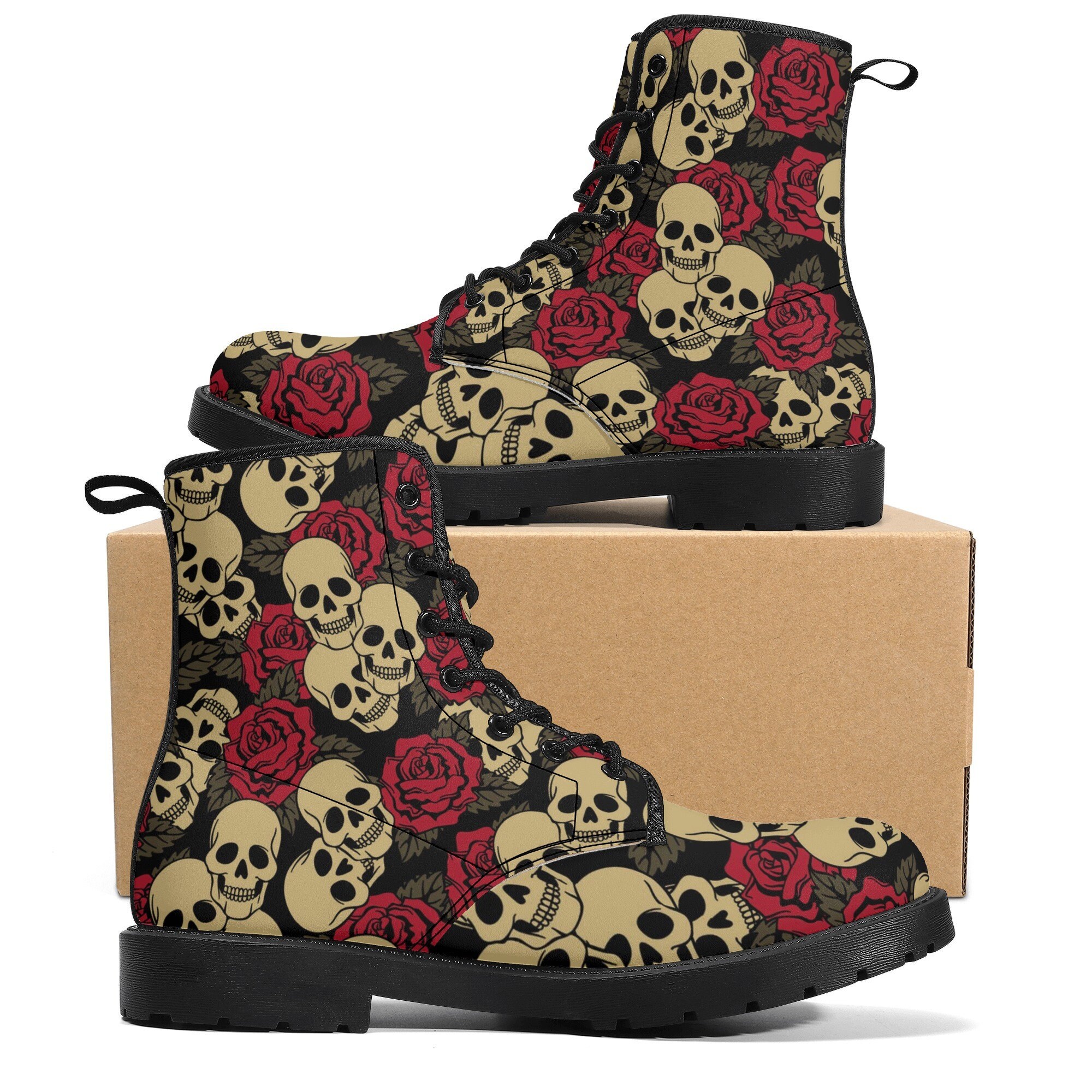 Floral Skull Men Women Boots, Floral Day of the Dead Boots, Horror ...