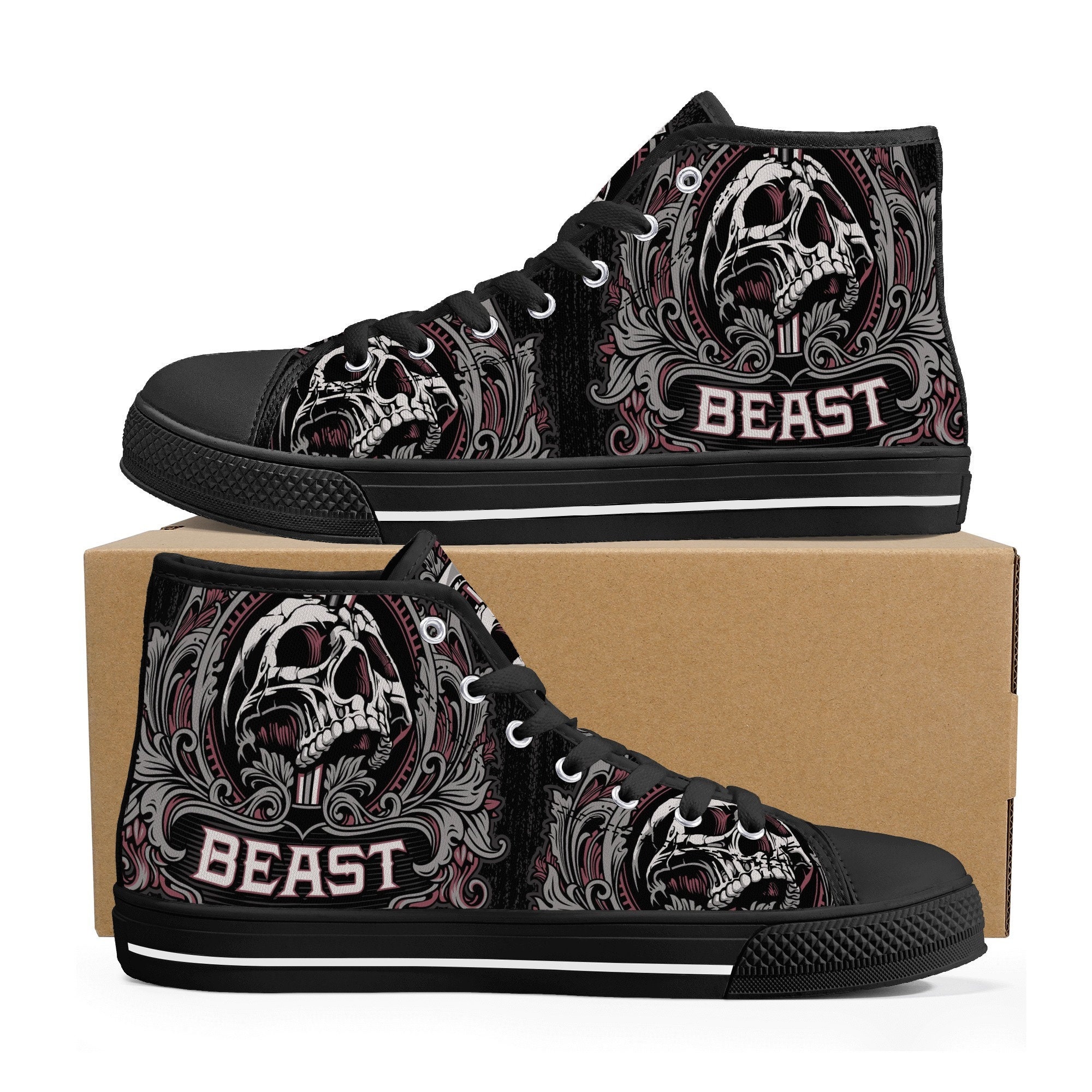 Beast Skull High Top Shoes, Skeleton Shoes for Her, Flower Skull Hight ...
