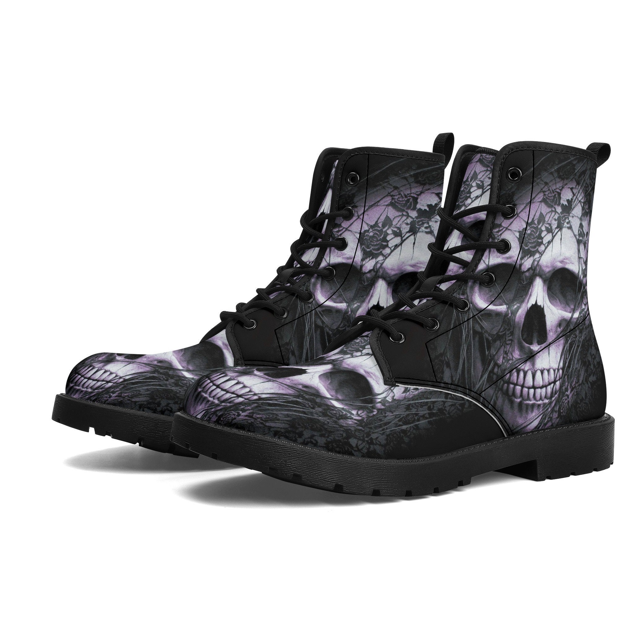 Goth Fashion Leather Boots, Flame Skull Boots, Biker Skull Boots for ...