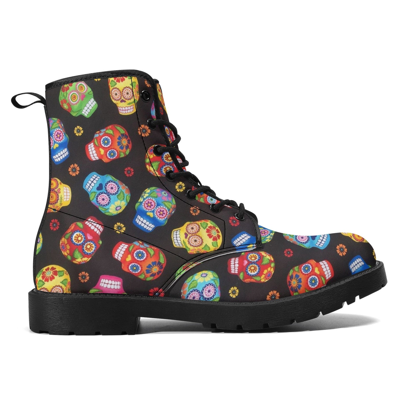 Calaveras Mexican Sugar Skull Leather Boots, Sugar Skull Boots for Men ...
