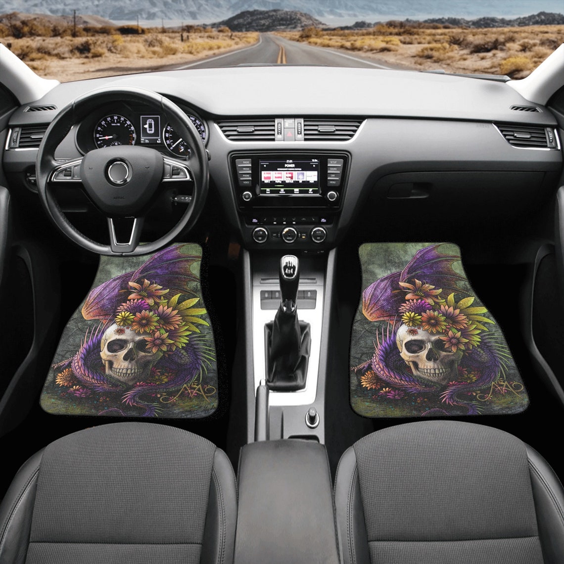 Dragon Skull Seat Cover for Car, Skull Rug for Car, Skeleton Skull Car ...