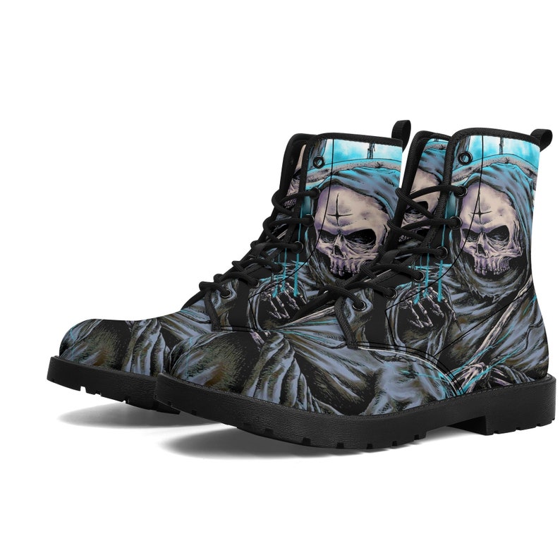 Horror Reaper Skull Boots Streetwear Shoes, Gothic Punisher Skull Boots ...
