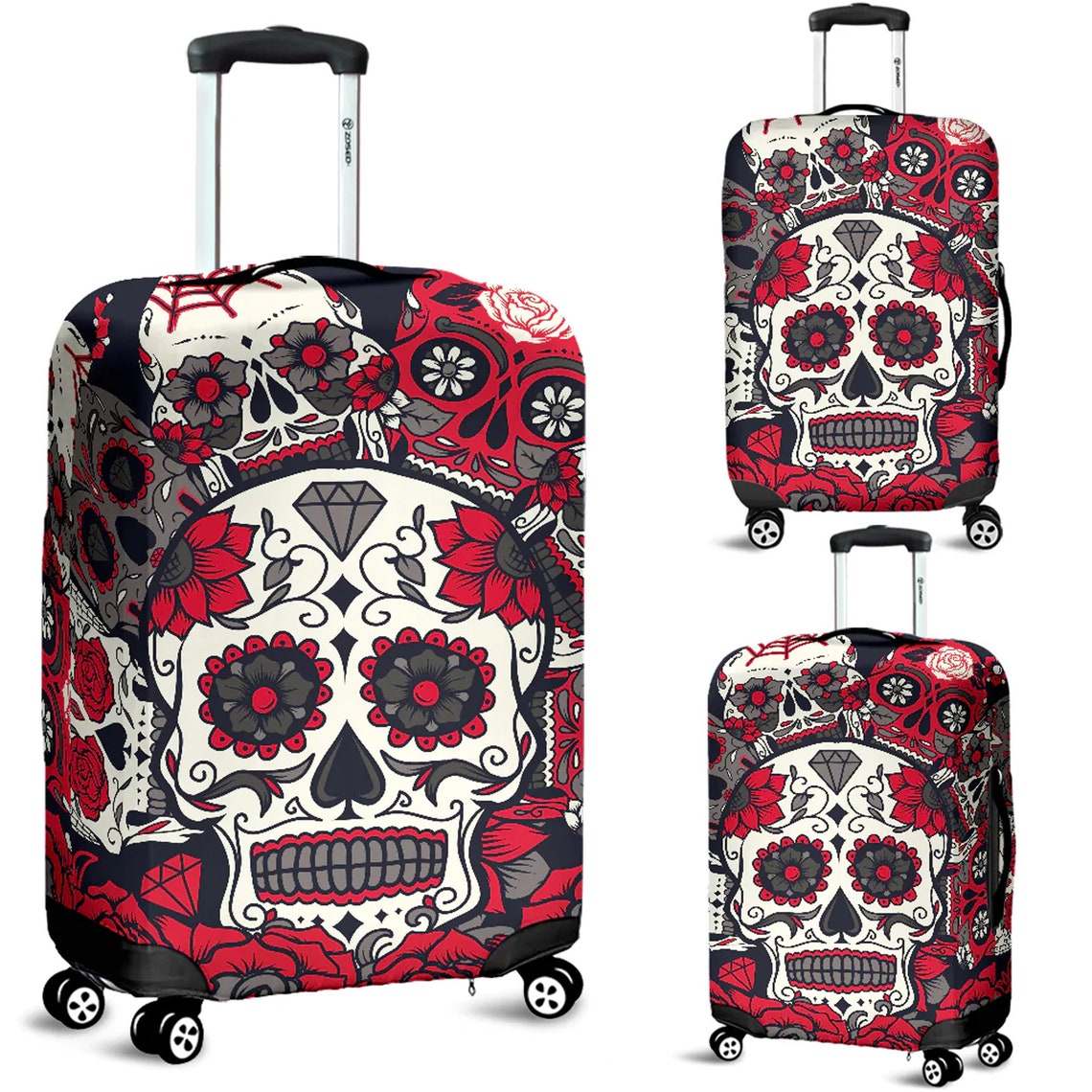 Sugar Skull Luggage Covers, Day of the Dead Candy Skull Suitcase Covers ...