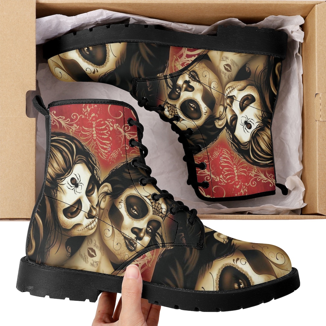 Candy Skull Girl Leather Boots, Sugar Skull Boots for Men Women Cinco ...