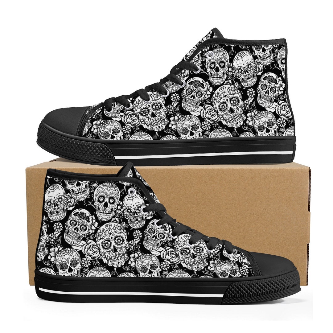 Dia De Los Muertos Skull Hight Top Sneakers, Floral Sugar Skull Shoes ...