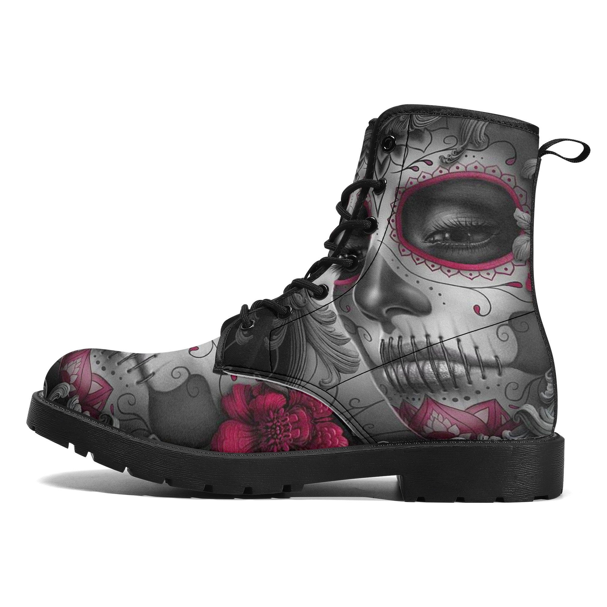 Sugar Skull Day of the Dead Girl Leather Boots, Candy Skull Girl Boots ...