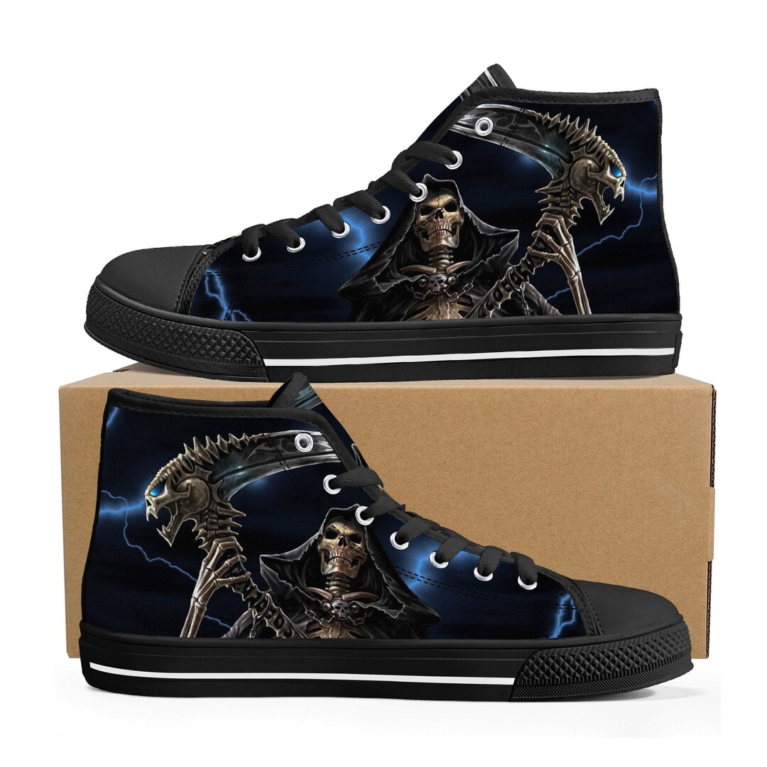 Halloween Hight Top Sneakers, Dark Horror High-top Shoes, Skull With ...