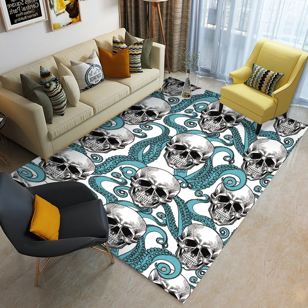 Rose Skull Floor Carpet Gothic Skull Floor Rug Floral Skull - Etsy