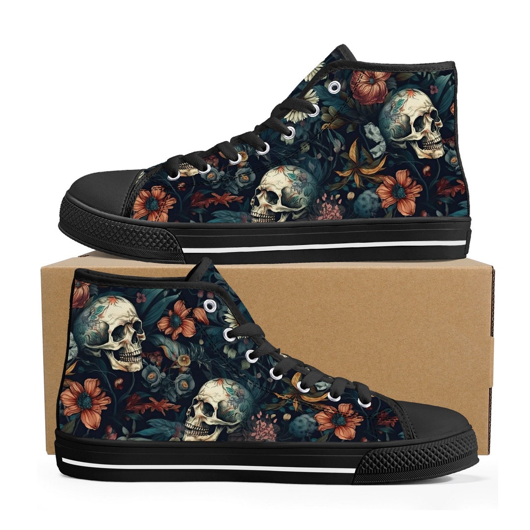 Christmas Skull Shoes for Him, Death Skull Canvas Sneakers, Skull With ...