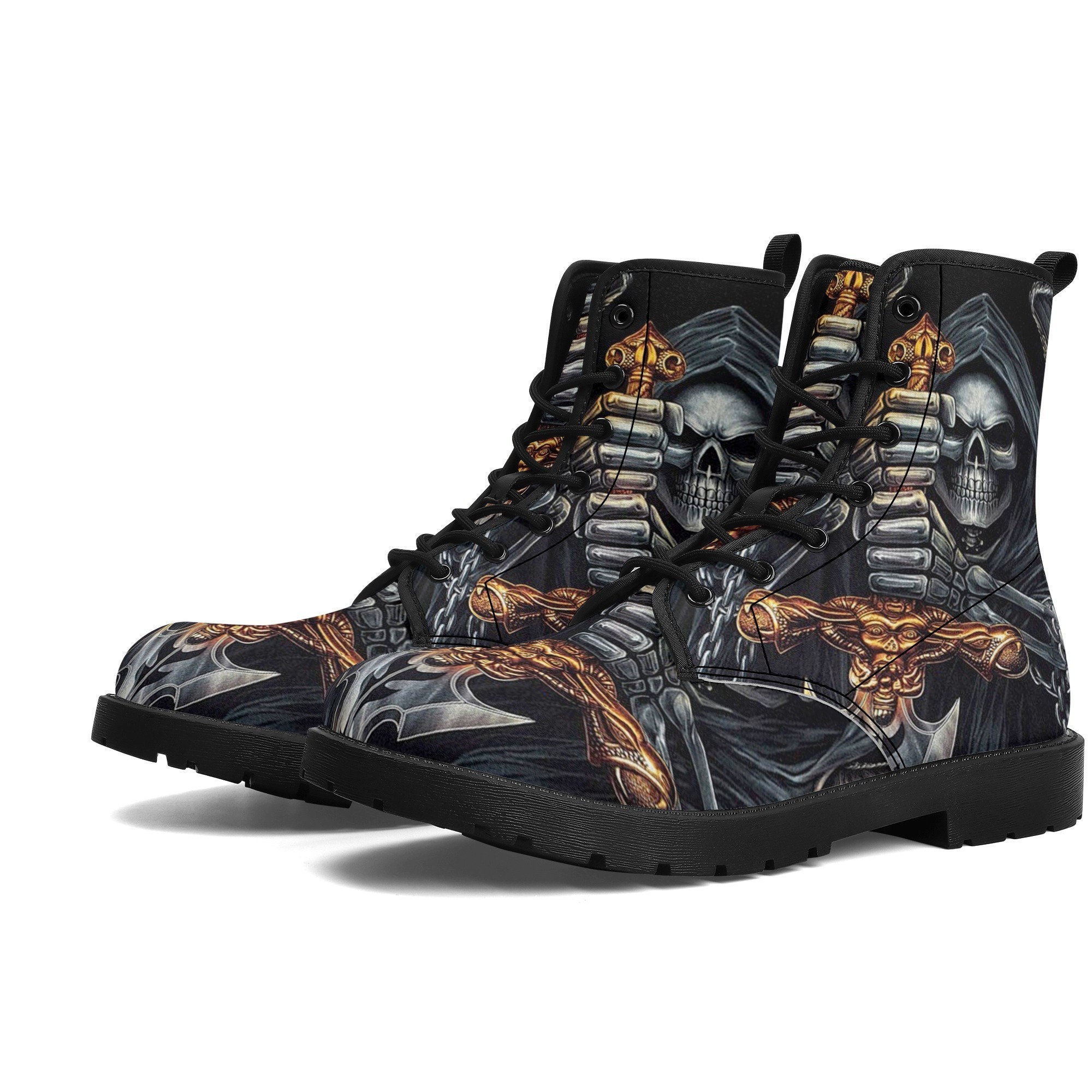 Grim Reaper Skull Sword Boots for Men Women Shoes, Gothic Skull Boots ...
