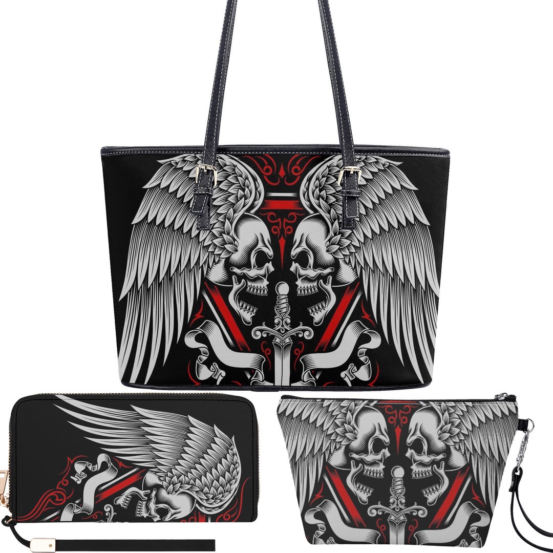 Horror Shoulder Bag, Grim Reaper Wallet Skull in Fire Tote Bag Flower ...