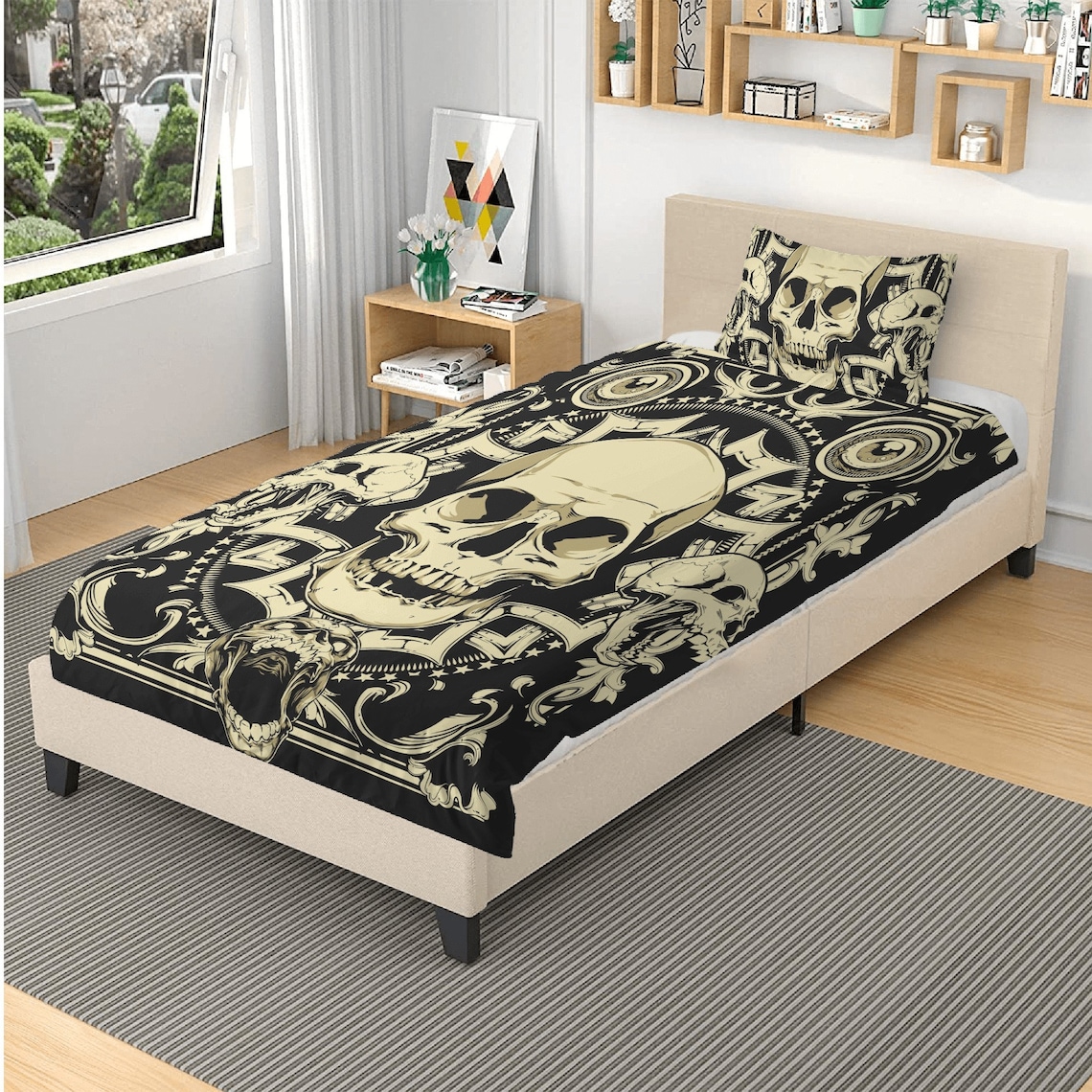 4pcs Horror Skull Bedding Set, Gothic Skeleton Duvet Cover Set ...