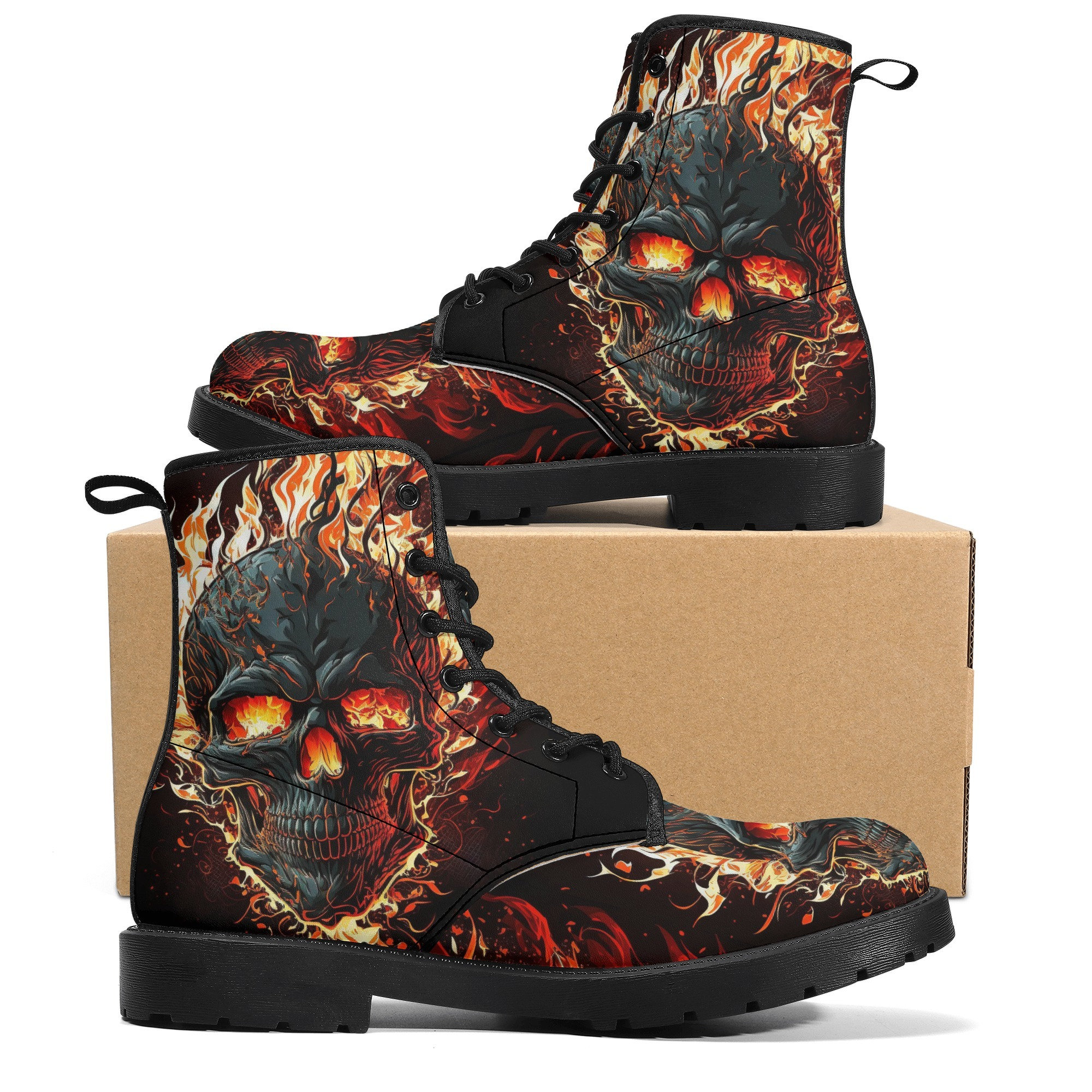 Punisher Skull Unisex Shoes, Flaming Skull Waterproof Boot, Flower ...
