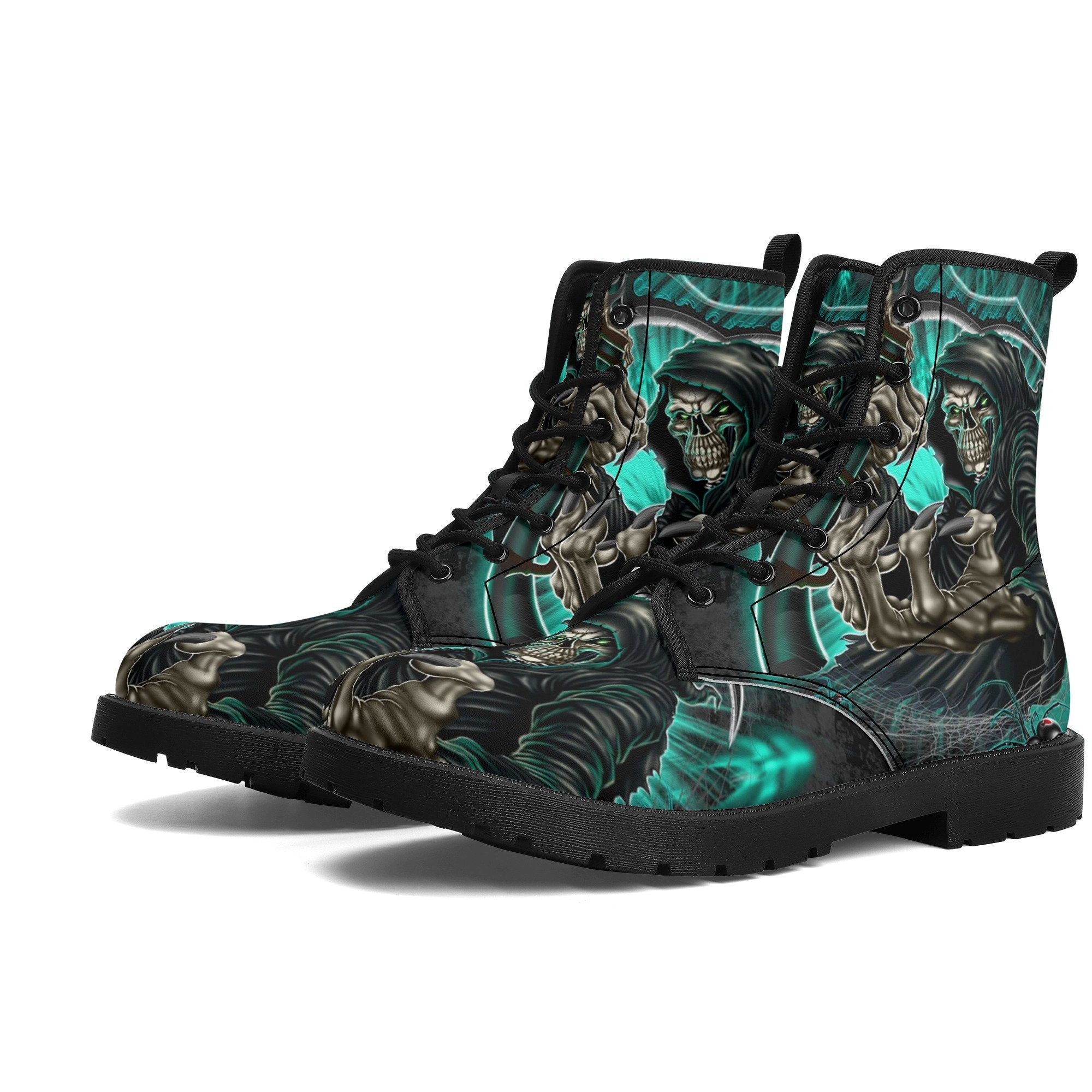 Grim Reaper Leather Boots Halloween Goth Skull Boots Gothic - Etsy
