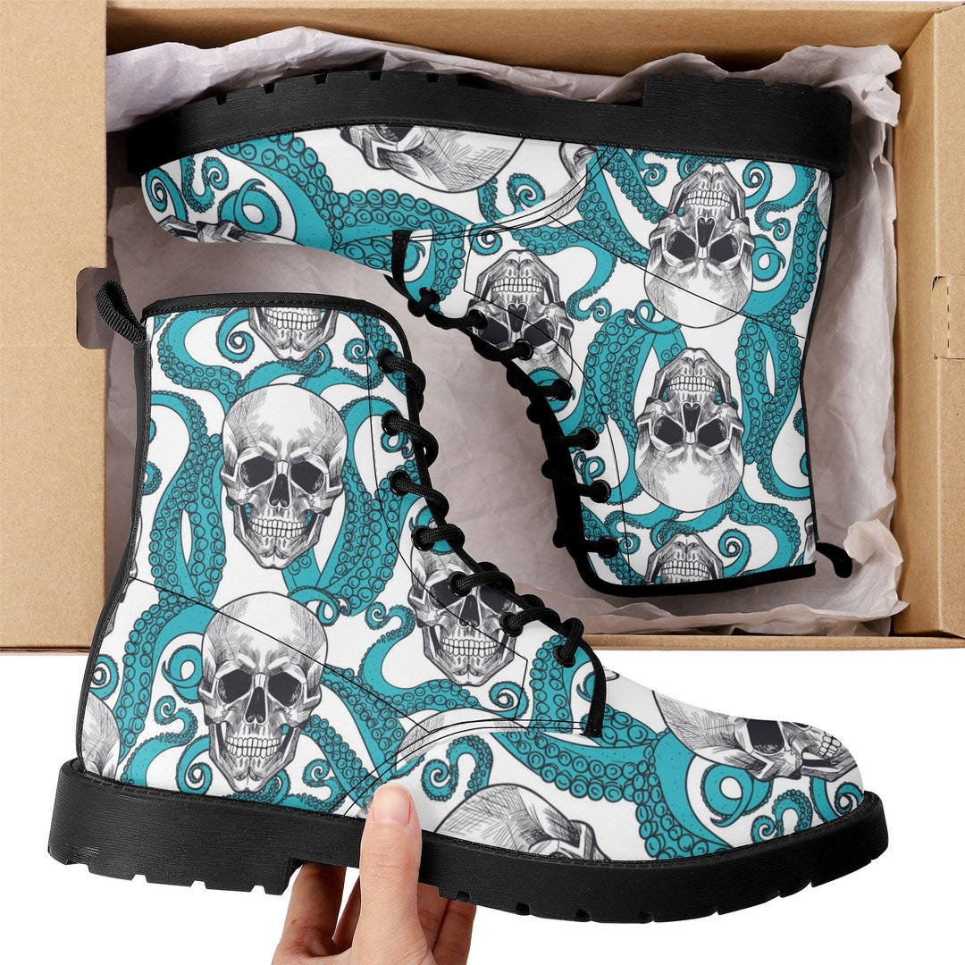 Gothic Skull Leather Boots Sugar Skull Boots for Men Women, Halloween ...