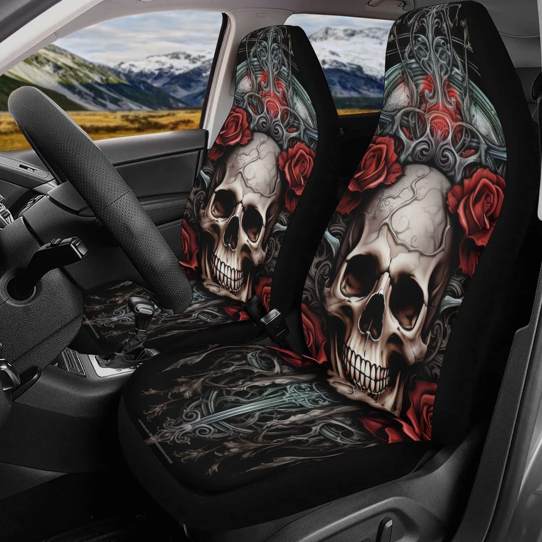 Flame Skull Car Seat Belt Covers, Motorcycle Skull Car Covers, Death ...