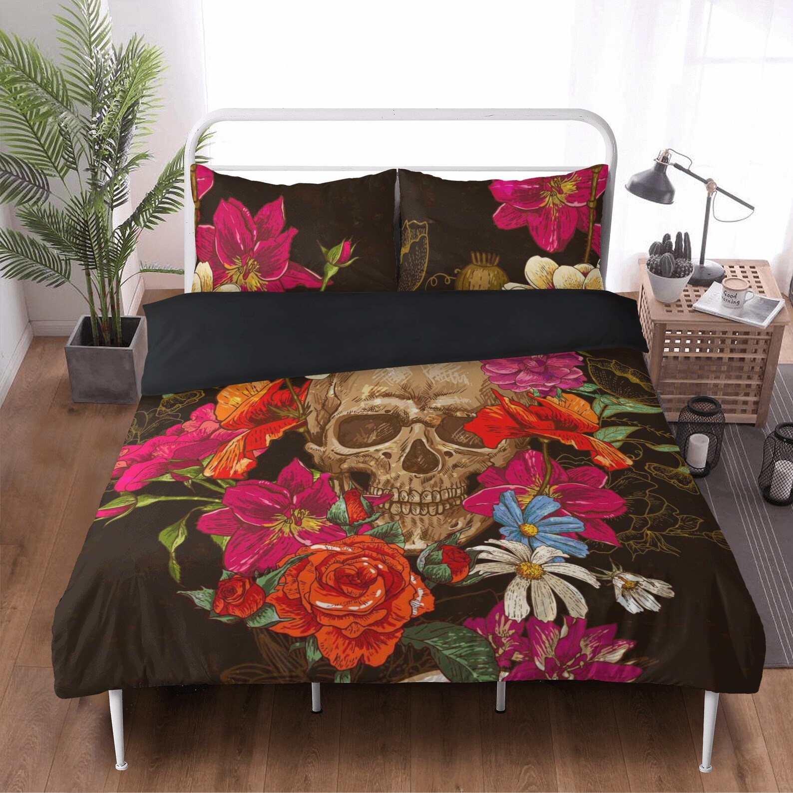 Spooky Halloween Bed Cover, Hooded Skull Bedding Set King Queen, Evil ...