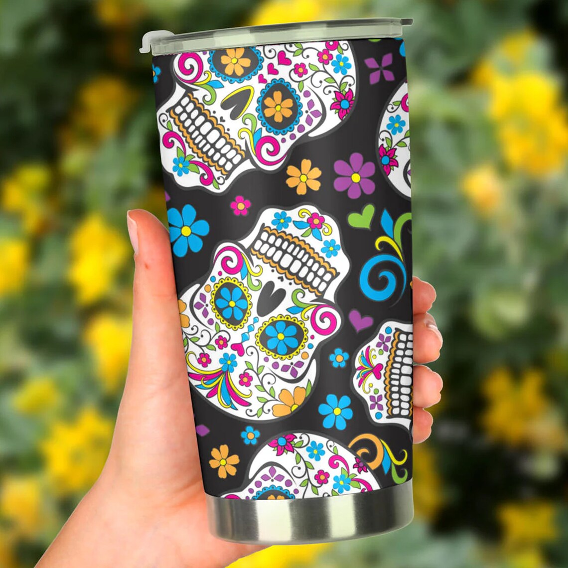 Calaveras Skull Tumblr Mug Cup Candy Skull Cup Mug Tumbler - Etsy