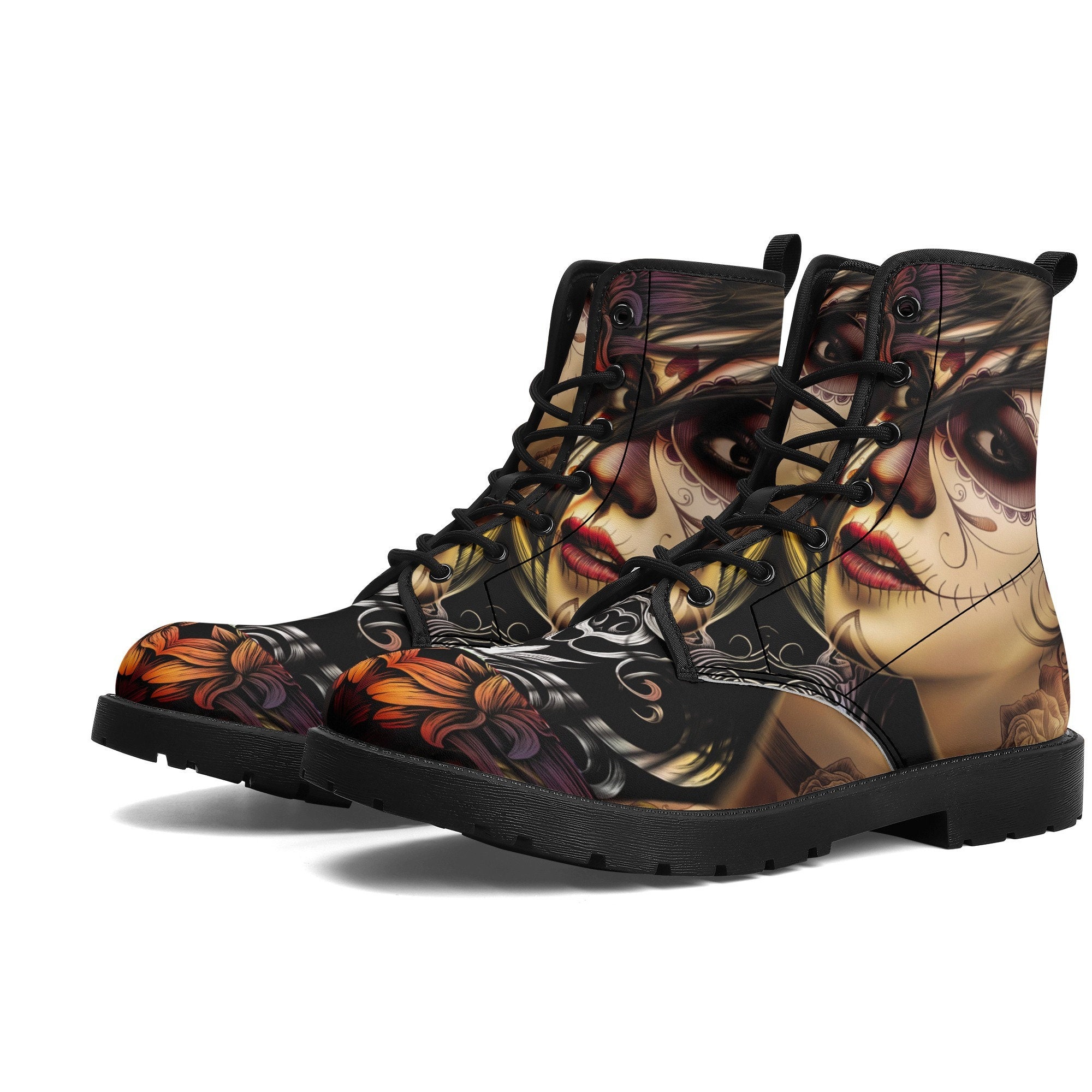 Day of the Dead Girl Leather Boots Candy Skull Girl Boots Men Women Dia ...