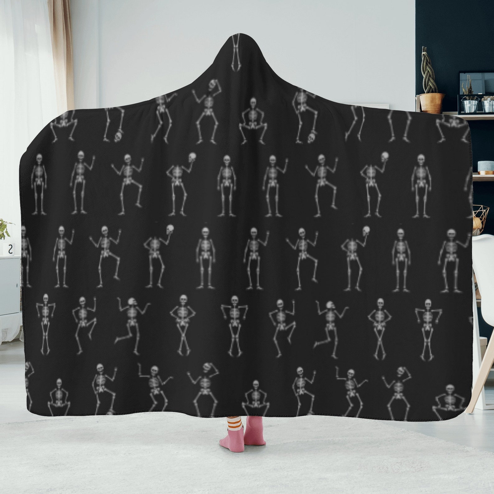 Skeleton Sherpa Blanket, Gothic Skull Throw Hooded, Floral Skull Throw ...