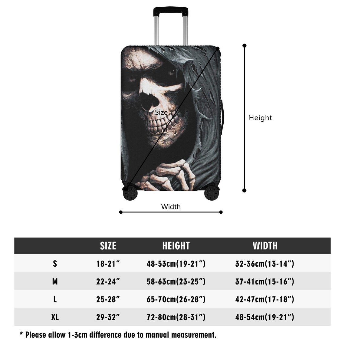 Grim Reaper Gothic Skull Luggage Covers, Skull in Fire Suitcase Cover ...