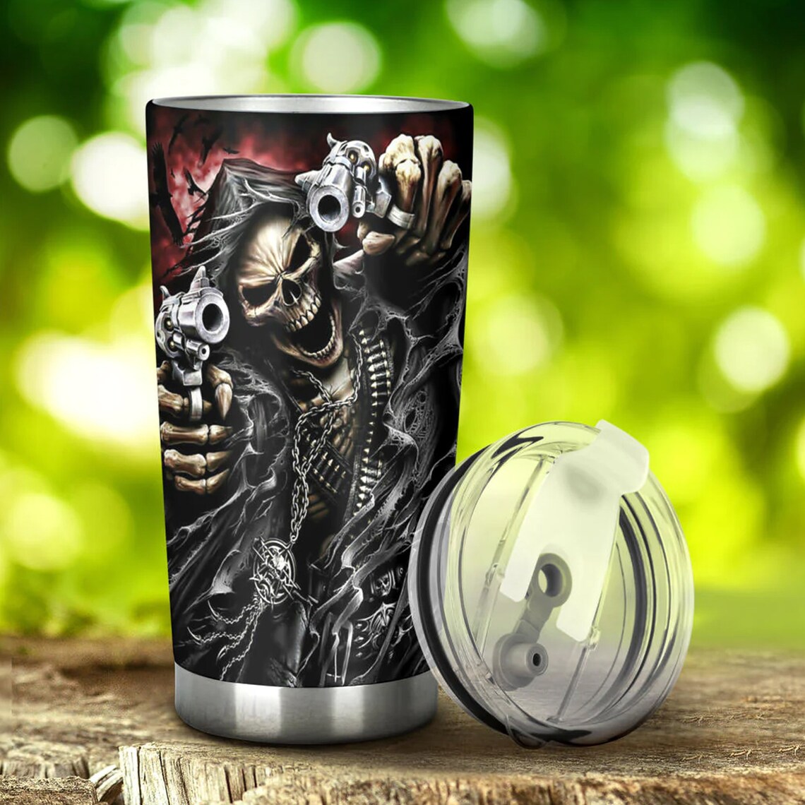 Grim Reaper Skull Tumbler, Goth Skull Cup Mug, Skull Travel Tumbler ...