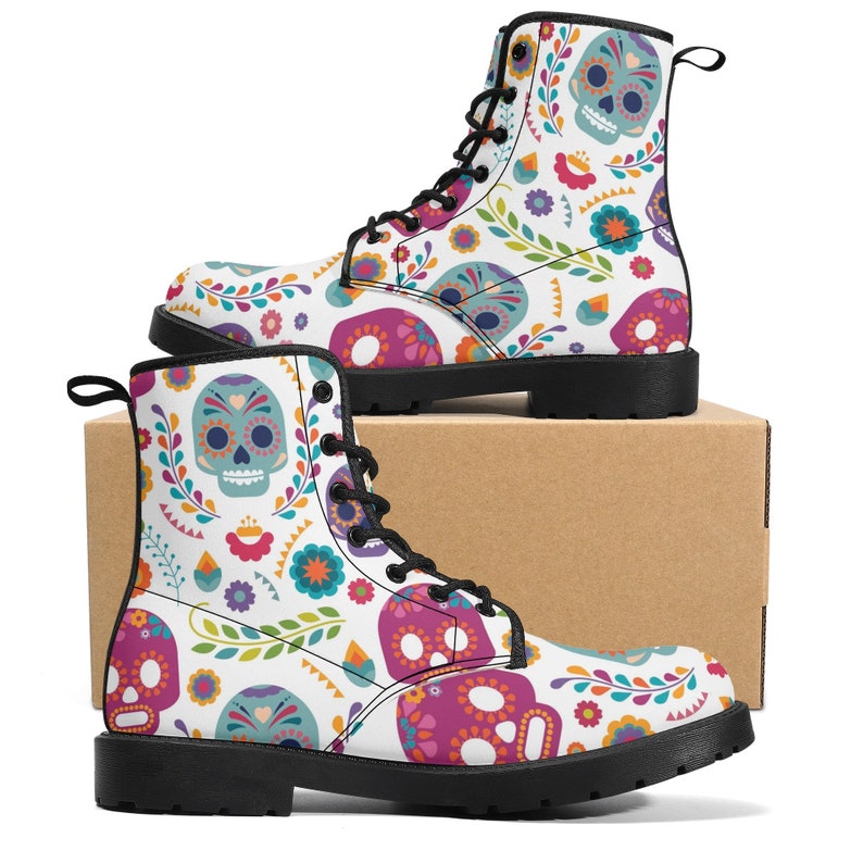 Day of the Dead Sugar Skull Leather Boots, Sugar Skull Boots for Men ...