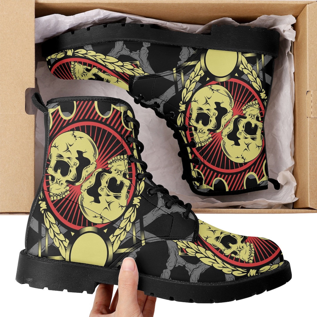 Gothic Skull Leather Boots, Halloween Skull Boots for Men Evil Skeleton ...