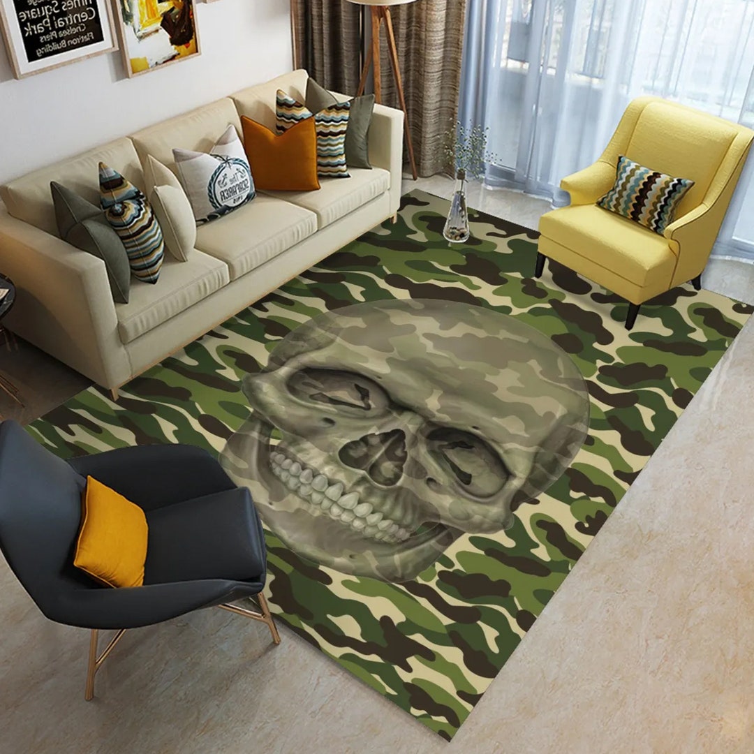 Military Skull Floor Rug, Horror Carpet, Goth Floor Rug, Punisher Skull ...