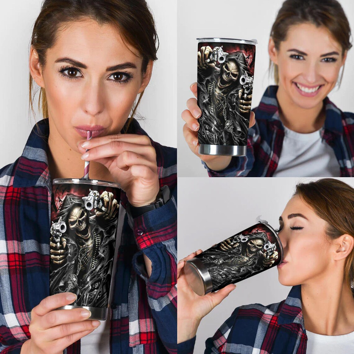 Grim Reaper Skull Tumbler, Goth Skull Cup Mug, Skull Travel Tumbler ...