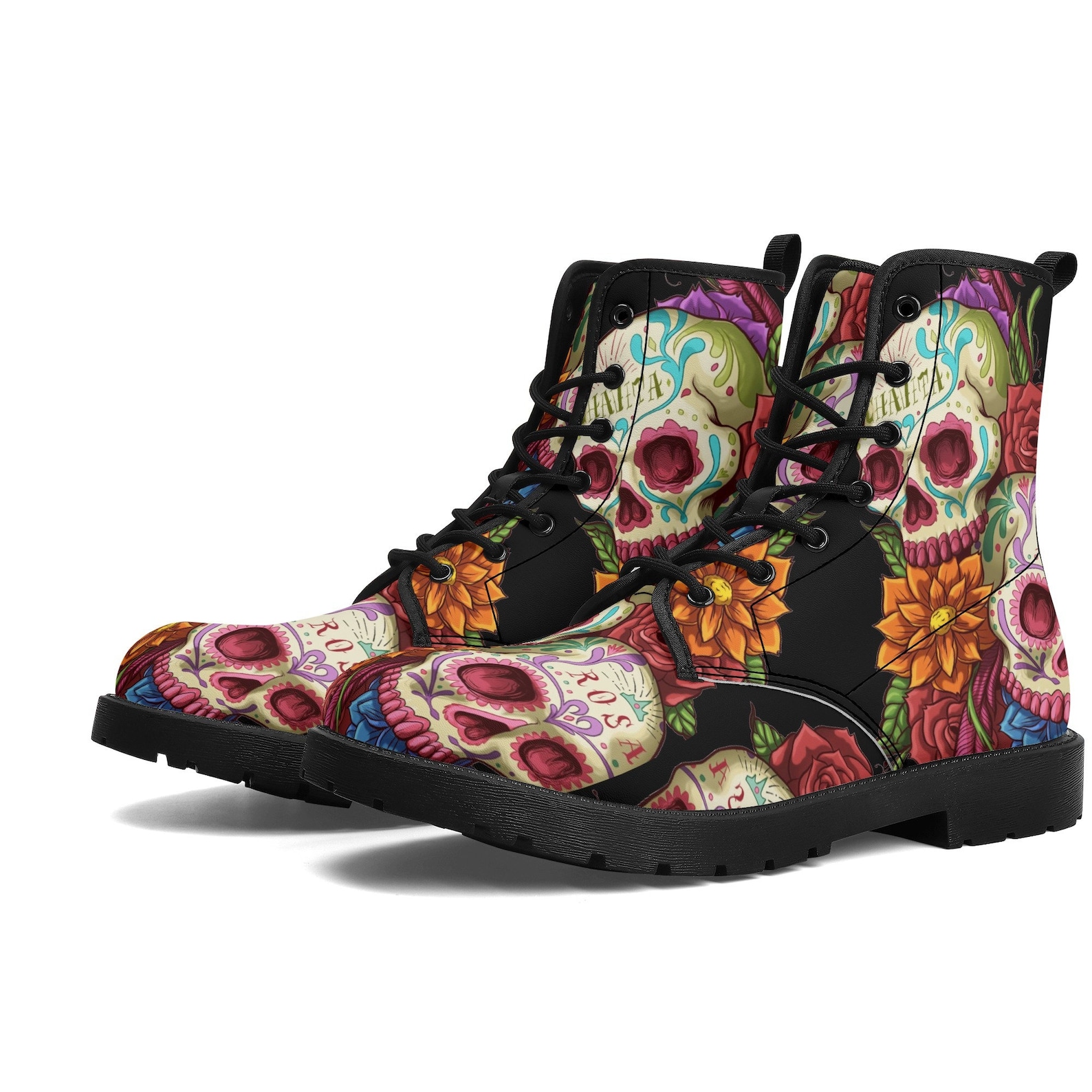 Candy Skull Day of the Dead Leather Boots, Day of the Dead Skull Boots ...