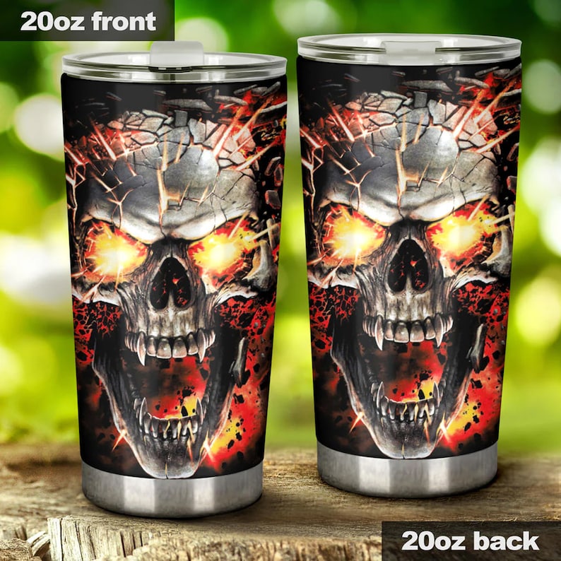 Flaming Skull Tumbler Cup Goth Skull Cup Mug Halloween Skull Tumbler ...
