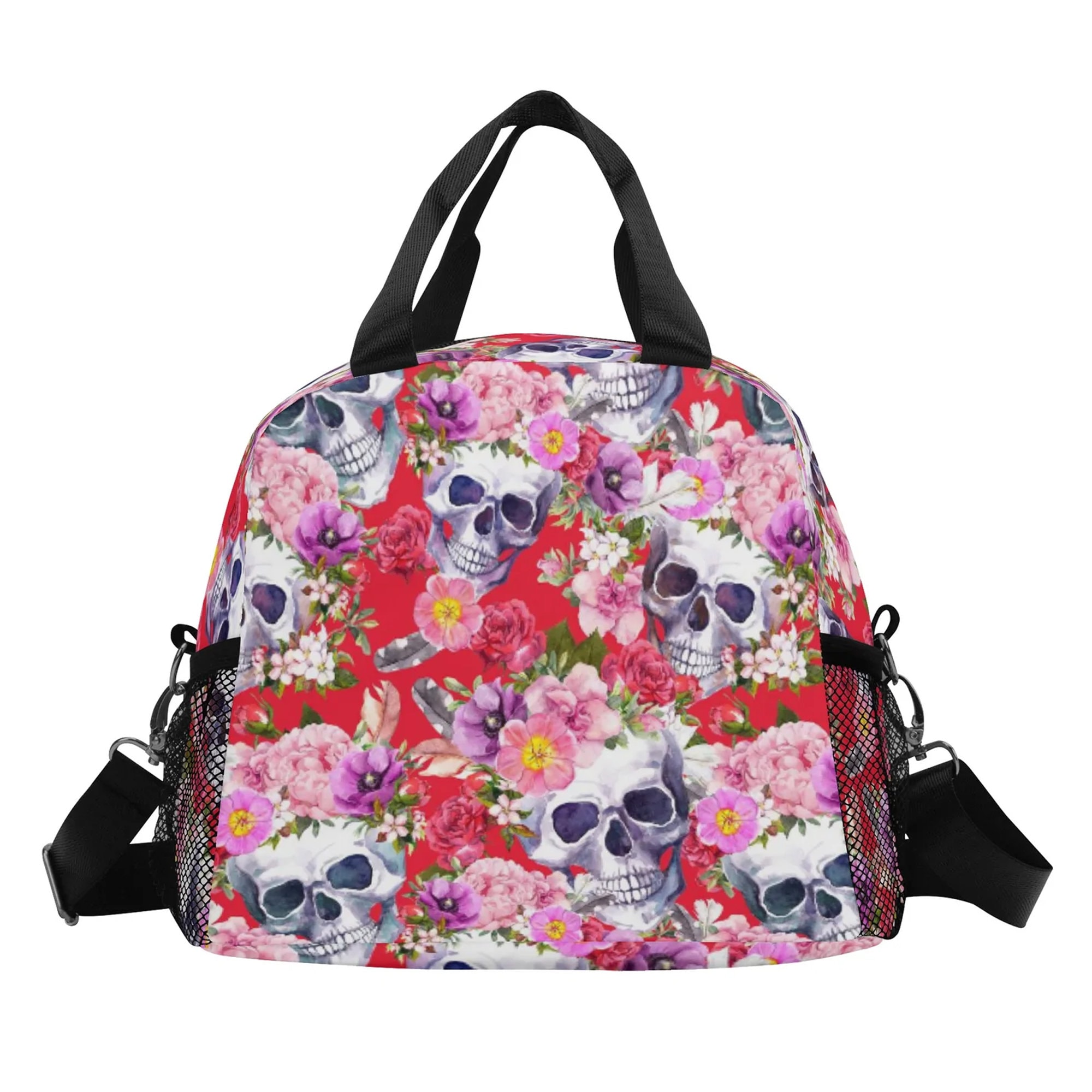 Floral Skull Lunch Bag, Day of the Dead Lunch Bag, Rose Skull Lunch Box ...