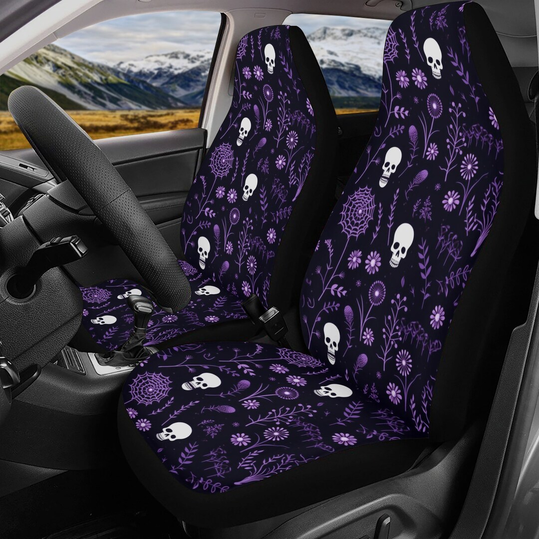 Goth Seat Cover for Car, Skull in Fire Seat Cover for Car, Halloween ...
